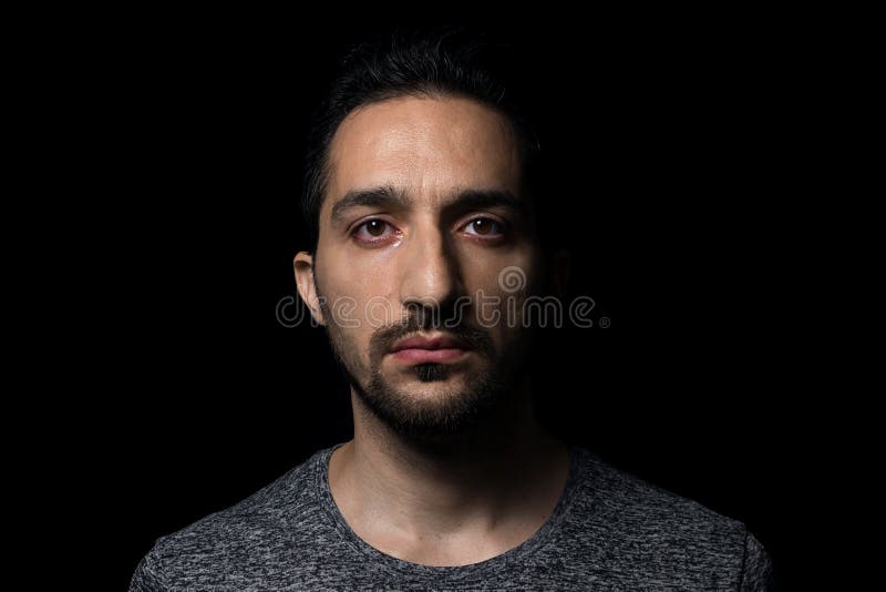 Crying Man on a Black Background. Stock Photo - Image of look ...