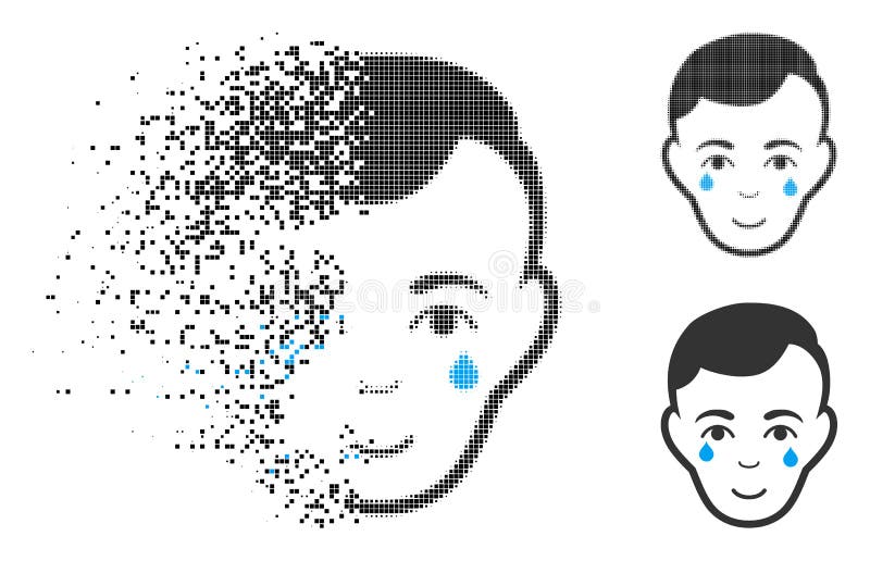 Dissipated Pixel Halftone Crying Man Face Icon with Face Stock Vector ...