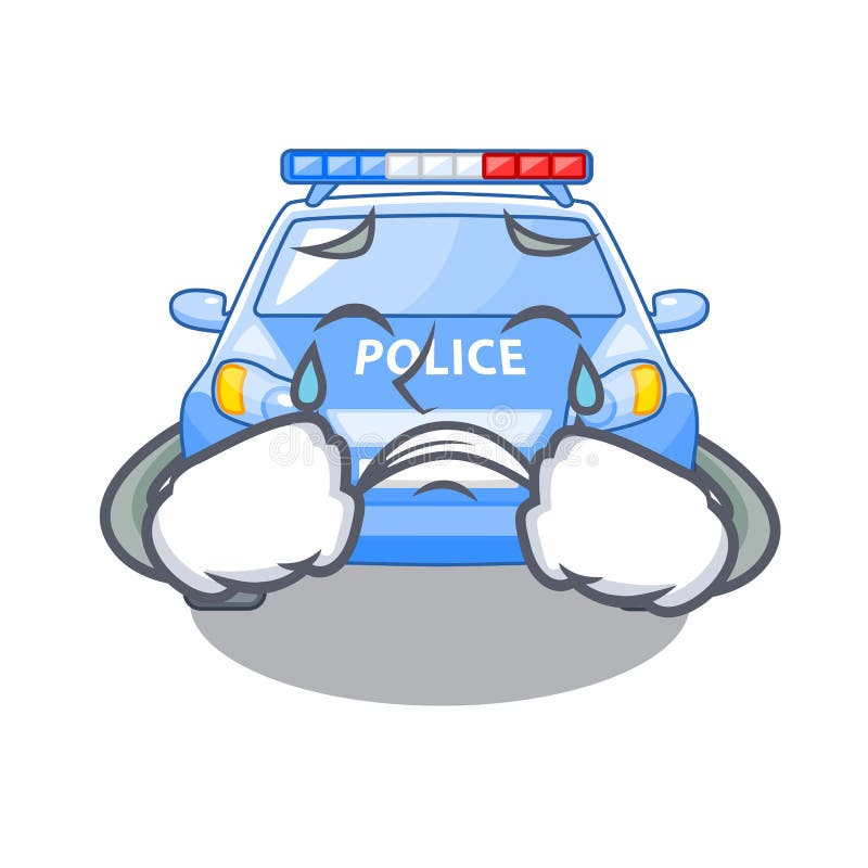 Crying Miniature Cartoon Police Car on Table Stock Vector ...