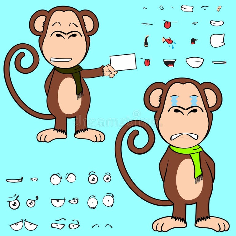 Crying Monkey Cartoon Expressions Set Stock Vector - Illustration of ...