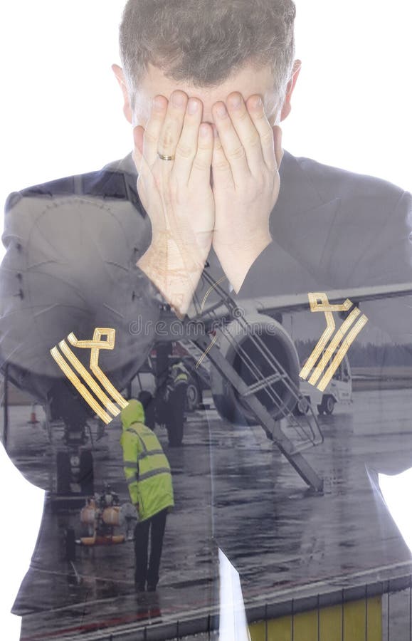 Crying Pilot in the Double Exposure Stock Photo - Image of airplane ...