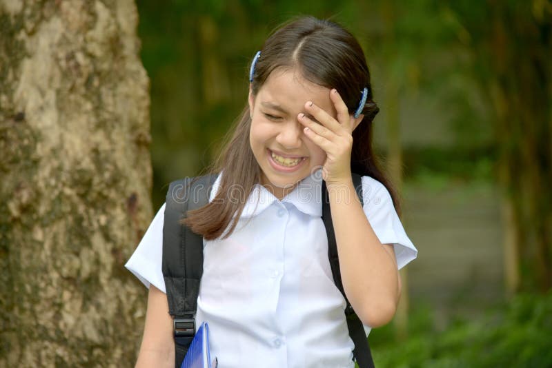 Prep Asian Girl Student Afraid Wearing Uniform with Books Stock Photo ...