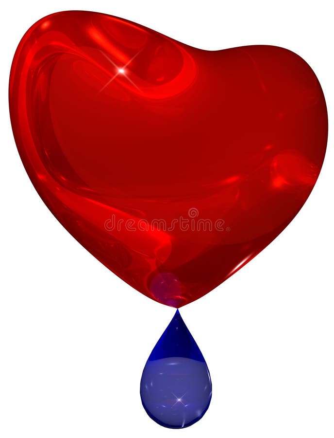 Crying Red Heart with Blue Tear Drop Stock Illustration - Illustration ...