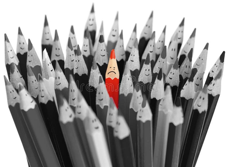 Crying Red Pencil among Crowd of Happy Pencils Stock Photo - Image of ...