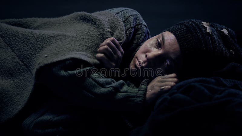Crying Refugee Covered by Blanket Missing Home and Looking for Shelter ...
