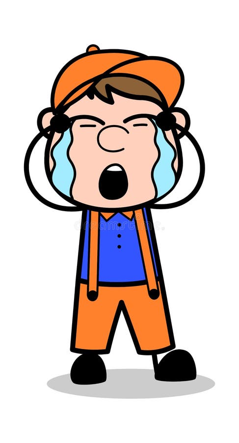 Crying - Retro Cartoon Carpenter Worker Vector Illustration Stock ...