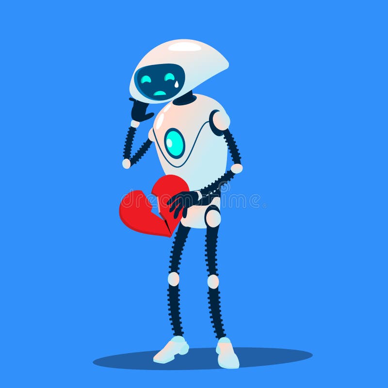 Crying Robot Holding a Broken Heart in Hands Vector. Isolated ...