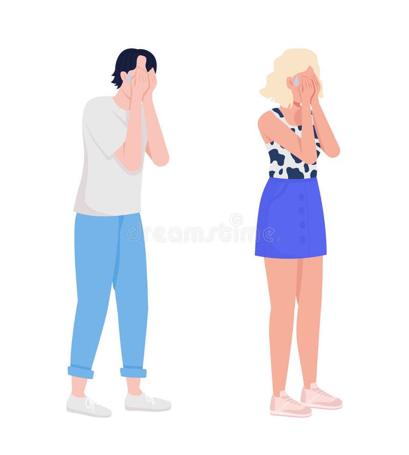Crying and Scared People Semi Flat Color Vector Characters Set Stock ...