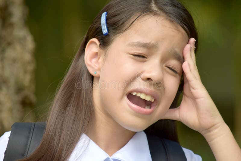 Crying Student Teenager School Girl Wearing Uniform with Notebooks ...