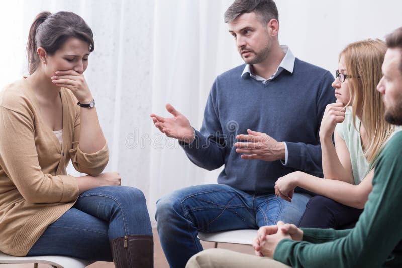 Crying during Group Therapy Stock Photo - Image of counselor, circle ...