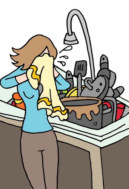 Crying woman doing dishes stock vector. Illustration of clip - 70807541