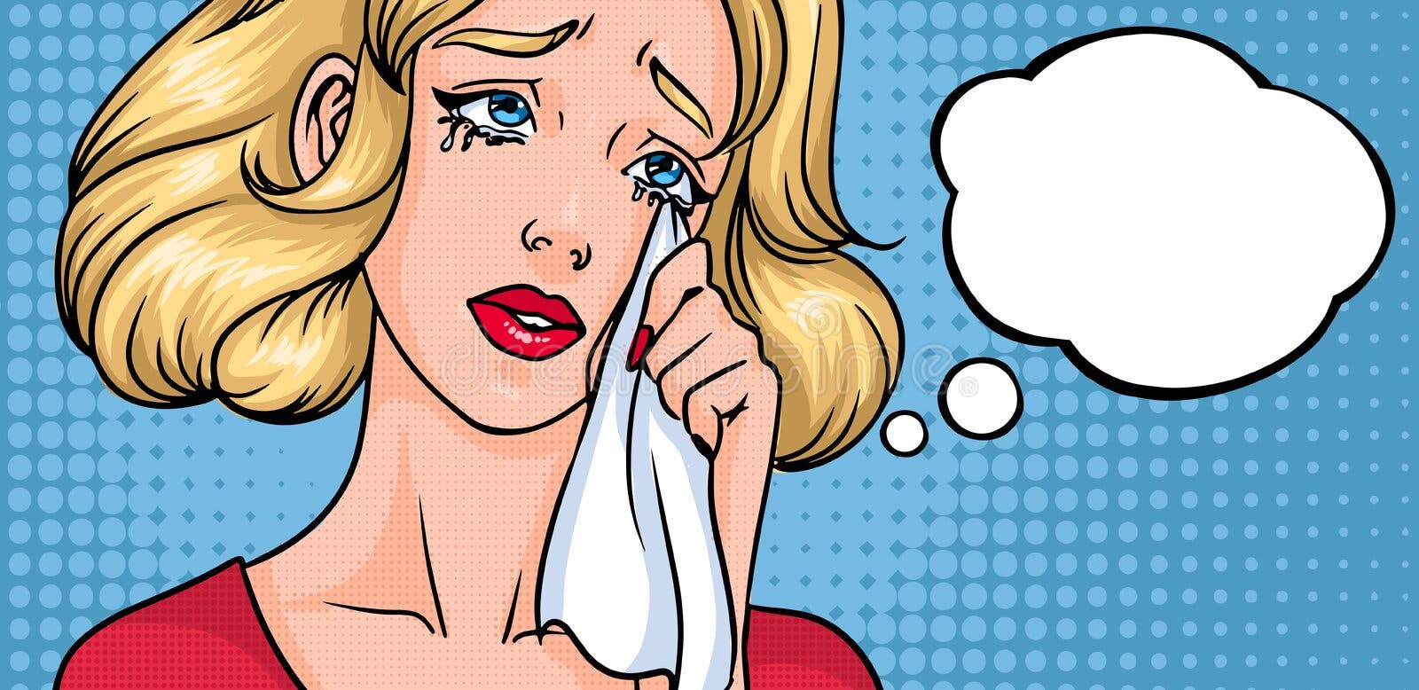 Crying Woman Face Sad Blonde Wiping Tears With Handkerchief Colorful