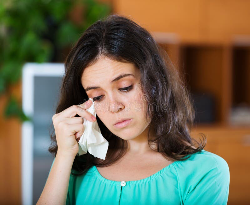 Crying woman at home stock image. Image of depressed - 48237083