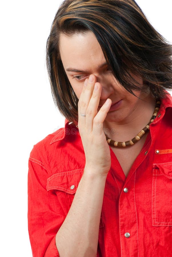 Crying young guy portrait. stock photo. Image of disappointment - 9887334