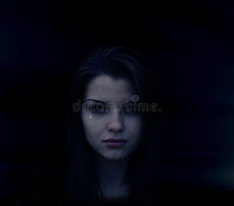 Crying Young Woman In Shadows Stock Photo - Image of cheek, background ...