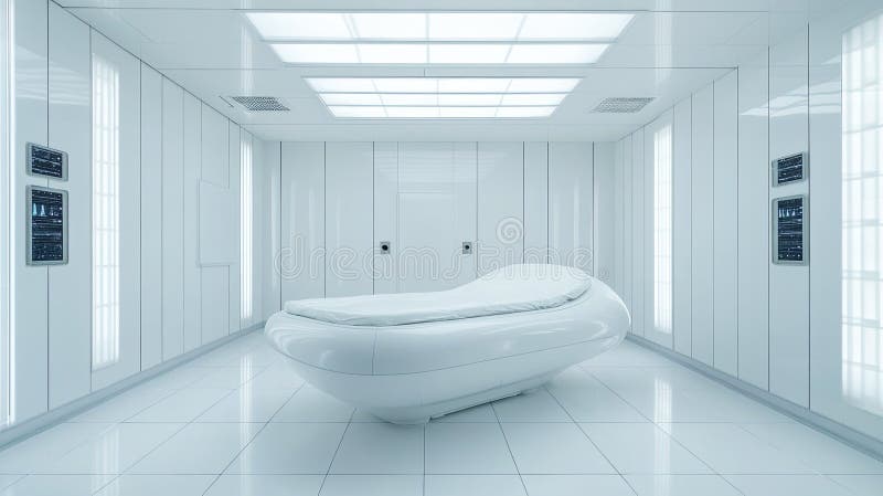 Cryocapsule in Clinical White Room. Stock Image - Image of architecture ...