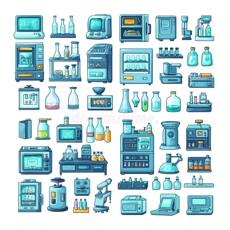 Cryogenic Laboratory Equipment Cartoon Vector Set. Glass Flasks Low ...
