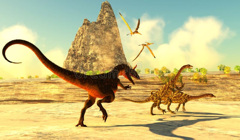 Cryolophosaurus Attacks Anchisaurus Dinosaurs Stock Illustration ...