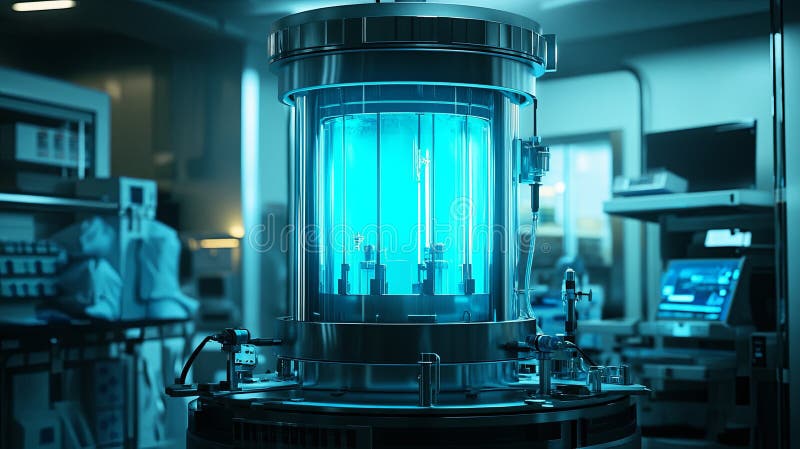 Cryotank Glowing, Surrounded by Medical Gear. Stock Photo - Image of ...