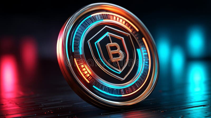 Crypt Coin Glowing with Blue and Red Light, a Futuristic Digital ...