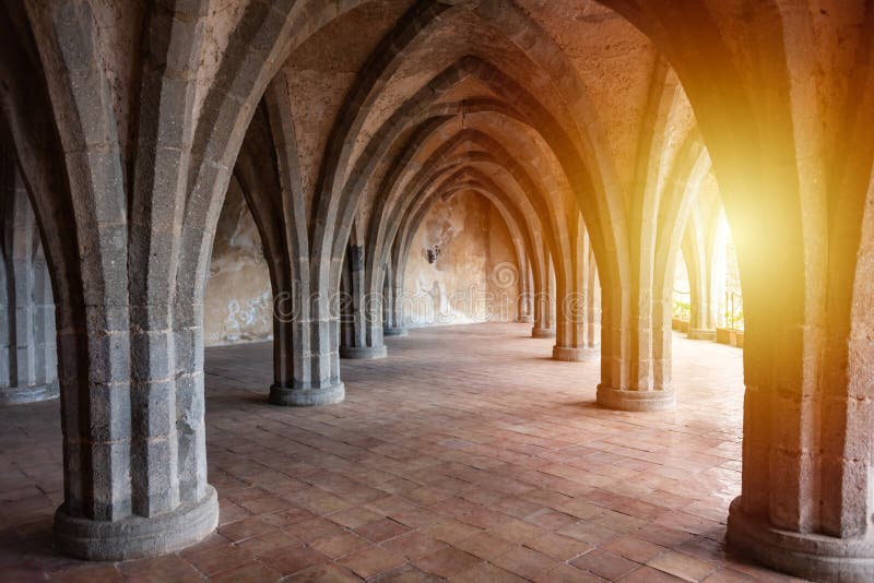 Crypt with Columns and Arches of an Old Villa in Italy Stock Image ...