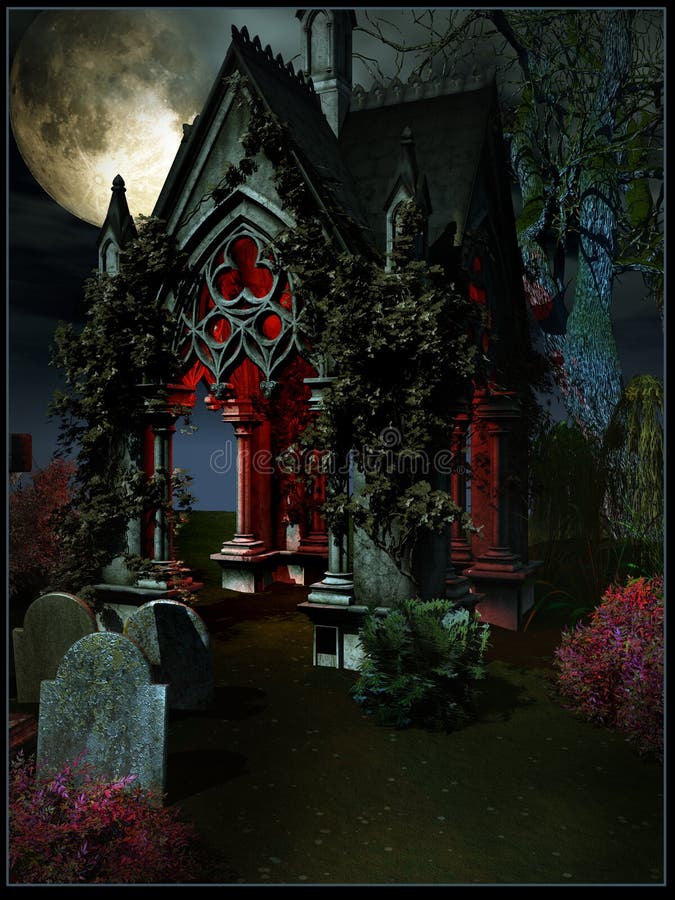 Cemetery crypt at night stock illustration. Illustration of artwork ...