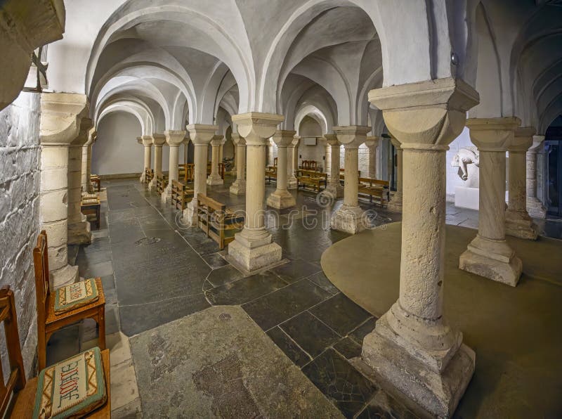 The Crypt with Vaulted Ceiling and Columns in Worcester Cathedral in ...