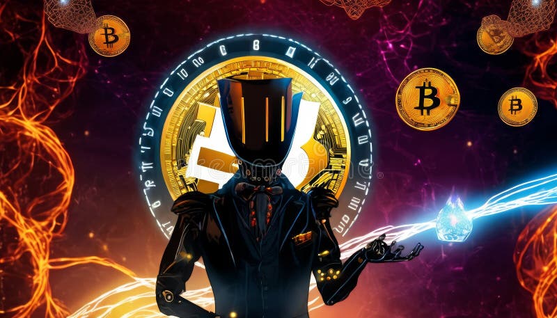 Cryptic Cyborg Trader with Bitcoin Symbol Stock Image - Image of ...