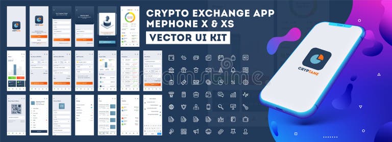 Crypto App UI Kit for Responsive Mobile App or Website with Different GUI. Stock Illustration ...
