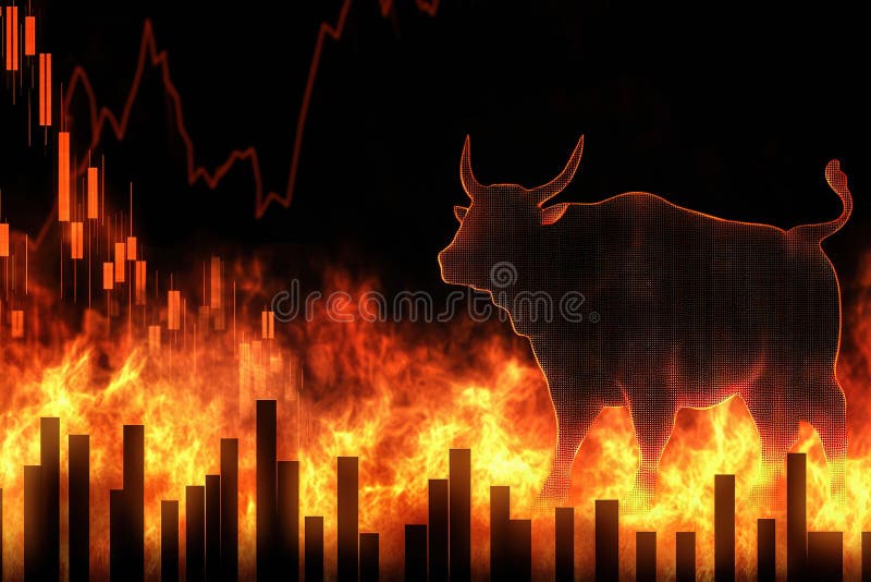Crypto Bull Market with Bitcoins, Fiery Background Stock Photo - Image ...