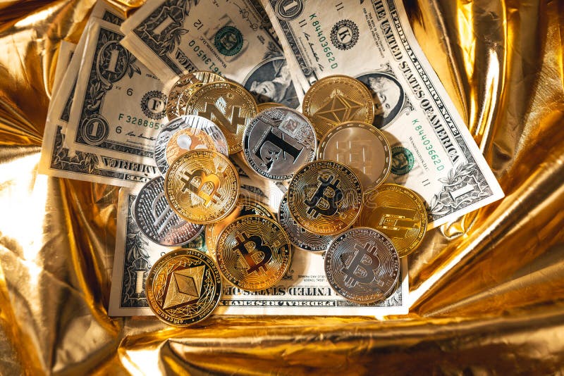 Crypto Coins on Gold Background Stock Photo - Image of commerce ...