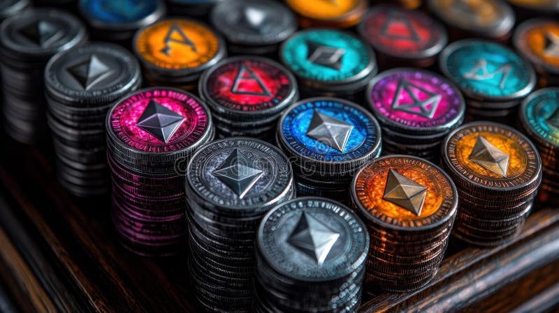 Crypto Coins Stacked stock illustration. Illustration of decentralized ...