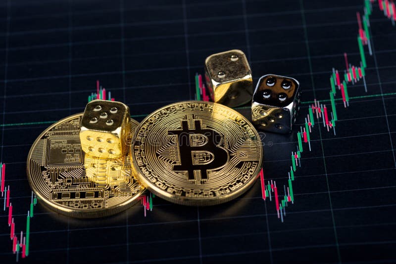 Crypto Currency Bitcoins with Dice, Gold and Silver on Chart of ...
