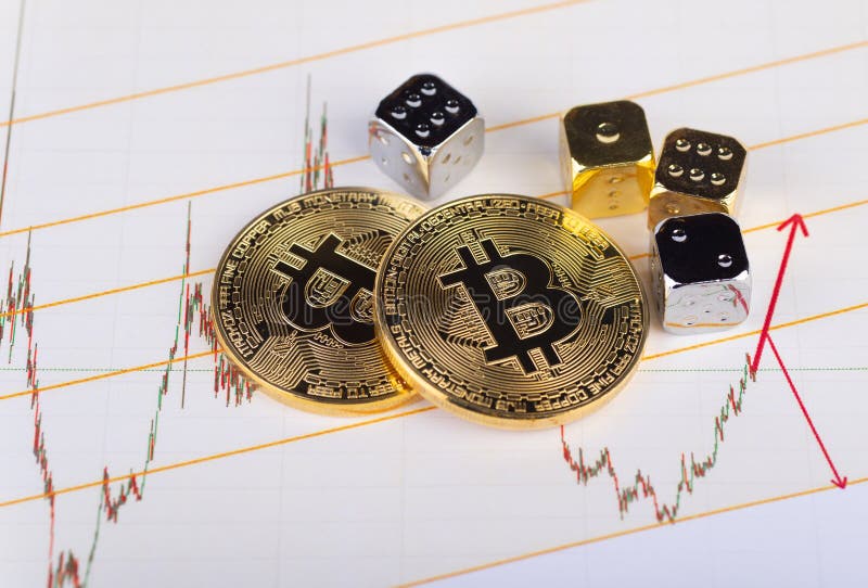 Crypto Currency Bitcoins with Dice, Gold and Silver on Chart of ...