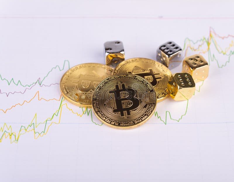 Crypto Currency Bitcoins with Dice, Gold and Silver on Chart of ...