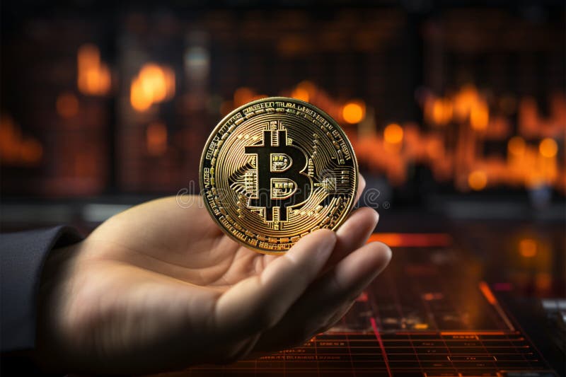 Crypto Currency Exchange Hand Holding Bitcoin with Chart Backdrop Stock ...