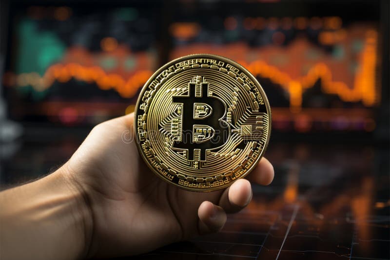 Crypto Currency Exchange Hand Holding Bitcoin with Chart Backdrop Stock ...