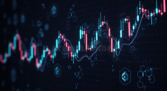 Crypto Data Visualizations with Glowing Charts in Dark Blue and Red ...