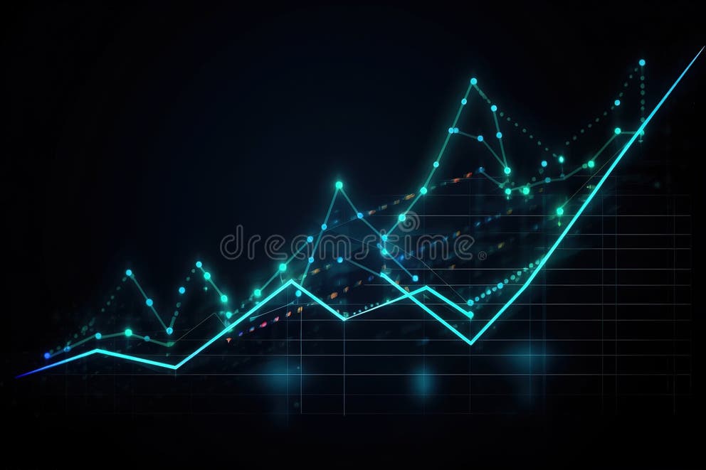 Crypto Graph Chart with Black Background and Blue Lines. Generative AI ...