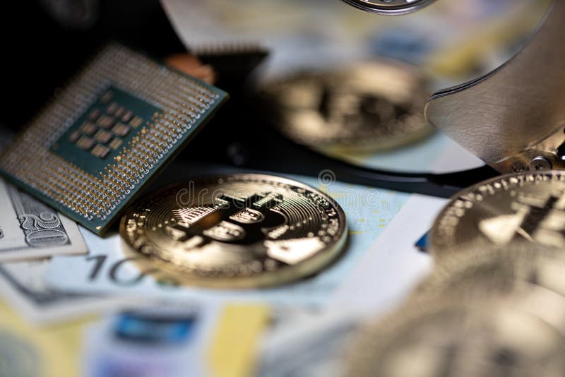 Crypto Mining Concept, Bitcoin Reflecting in Hard Drive Disk Next To US ...