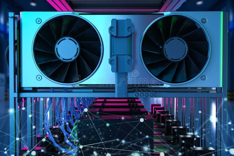 Crypto Mining Farm with Graphic Card or Gpu Rack Stock Illustration ...