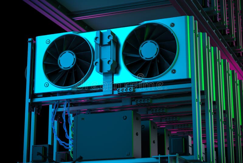 Crypto Mining Farm with Graphic Card or Gpu Rack Stock Illustration ...