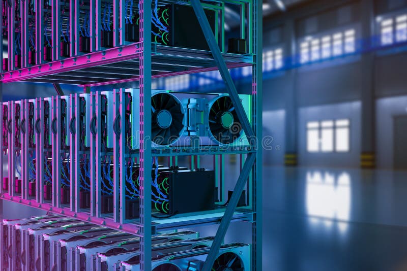 Crypto Mining Farm with Graphic Card or Gpu Rack Stock Illustration ...