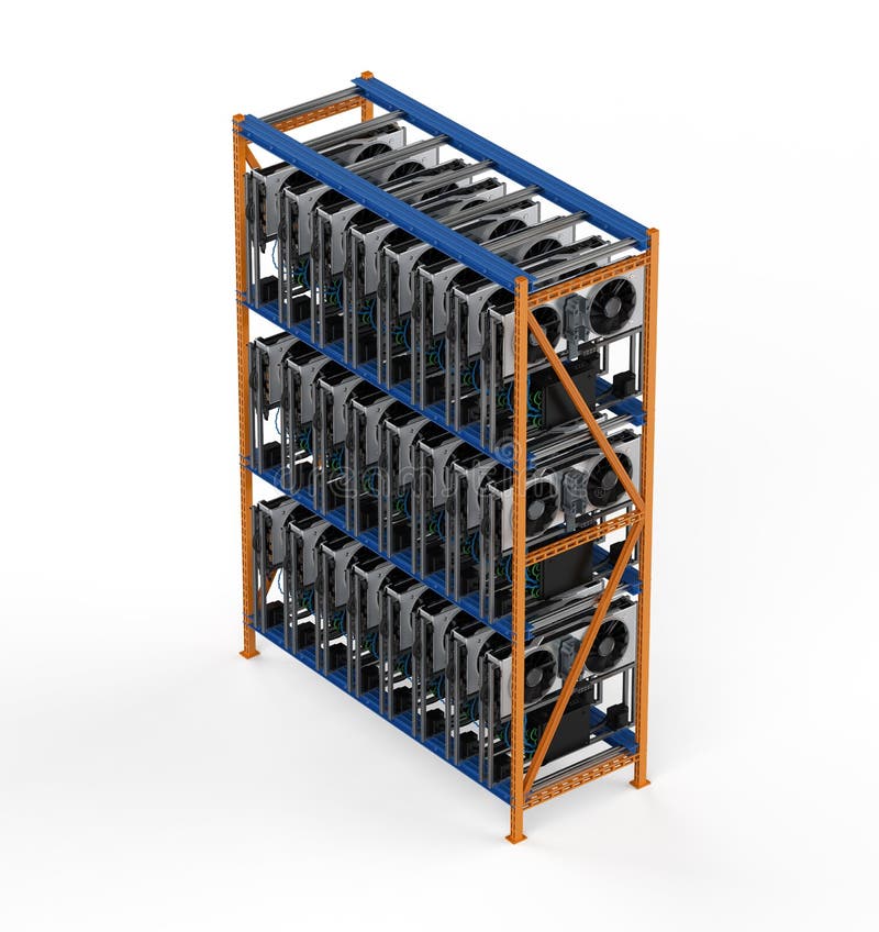 Crypto Mining Farm with Graphic Card or Gpu Rack Stock Illustration ...