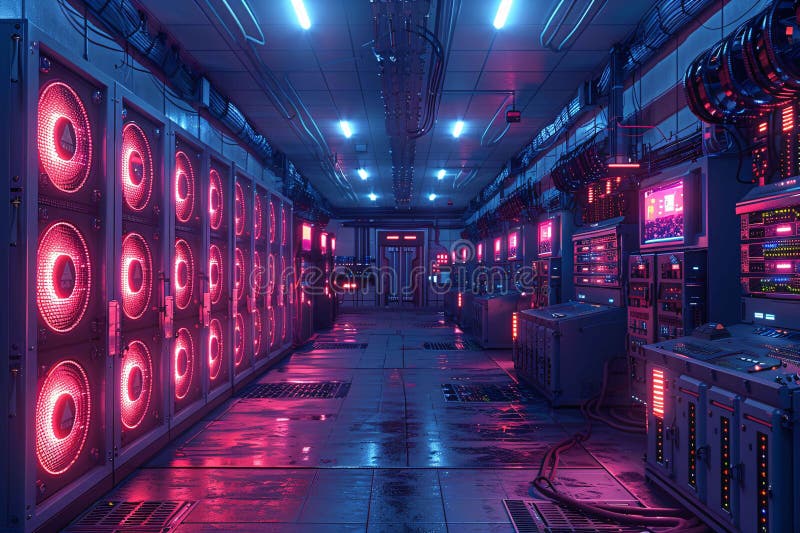 Crypto Mining Farm with Rows of ASIC Miners. Stock Illustration ...