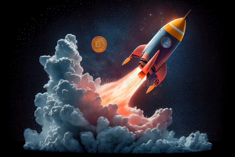Crypto Shuttle Flying To the Moon. Bitcoin Growth Concept Stock ...