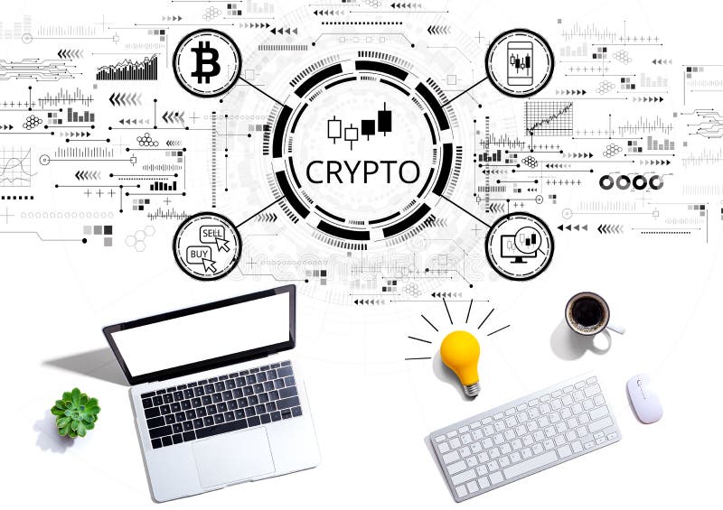 Crypto Trading Theme with Computers with a Light Bulb Stock Photo ...