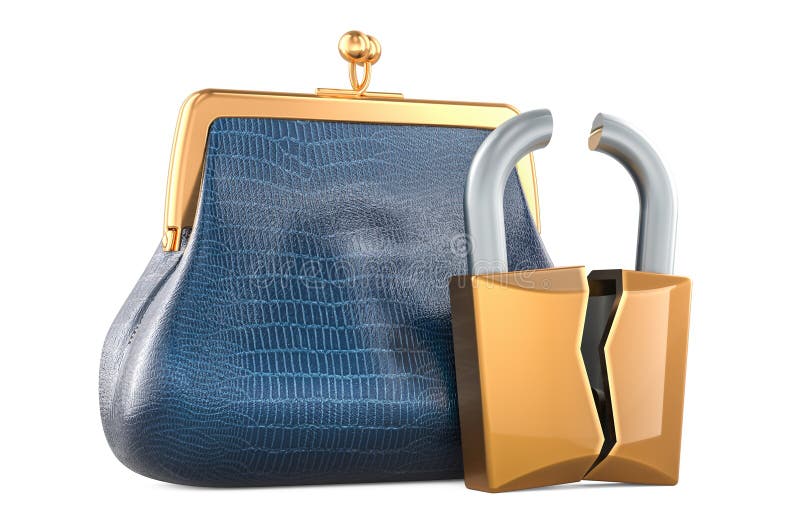 Crypto Wallet Hacking, Concept. Coin Purse with Broken Padlock, 3D ...