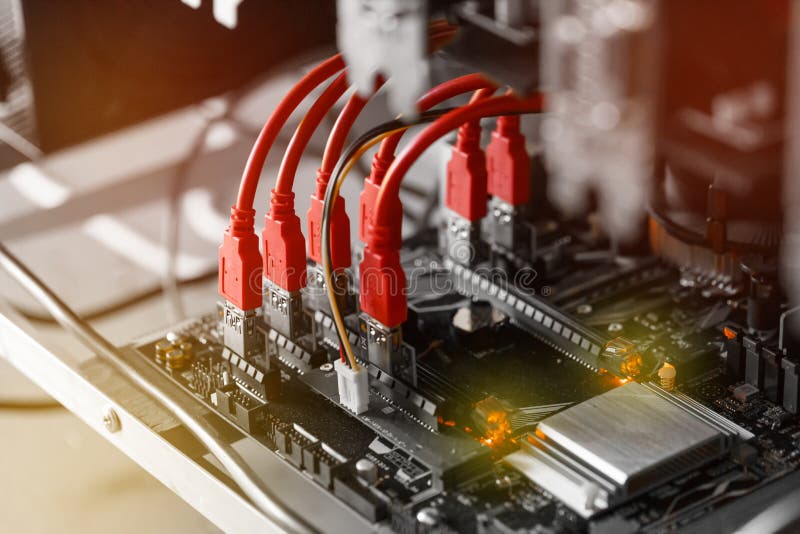 Cryptocurrency Background Mining Rig, Close Up of Array of GPU Stock ...