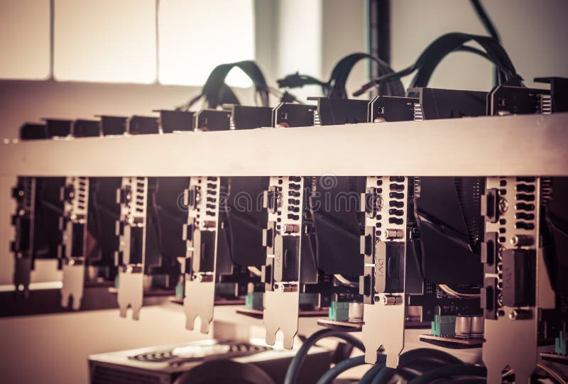 Cryptocurrency Background Mining Rig, Close Up of Array of GPU Stock ...
